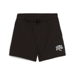 Trainingsshorts Puma "CLASS HIGH WAIST SHORTS TR G", Mädchen, Gr. 128, N-Gr, schwarz (Puma schwarz), Sweatware, Obermaterial: 68% Baumwolle, 32% Polyester, bedruckt, regular fit normal, Hosen
