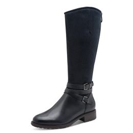 Tamaris Damen Stiefel, Gr. 40navy, Leder, Lederimitat, Textil, Veloursleder, unifarben, Schuhe, Blockabsatz, Langschaftstiefel mit Touch