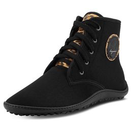 Leguano Damen Barfu&szlig;schuh "CHESTER", Gr. 36schwarz, leo, Lederimitat, Nylon, Schuhe, Schn&uuml;rboots, Sneaker mit Leomuster an der Schuhzunge