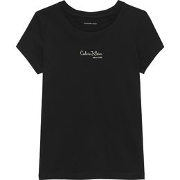 T-Shirt Calvin Klein Jeans, Mädchen, Gr. 10 (140), ck schwarz, Single Jersey, Obermaterial: 100% Baumwolle, unifarben, regular fit, Rundhals, eingesetzt abgesteppte Kante, Shirts, Regular fit, für Kinder bis 16 Jahre