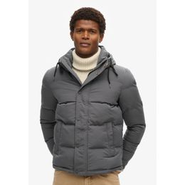 Steppjacke Superdry "Everest Hooded Puffer Jacket", Herren, Gr. M, schwarz (charcoal), Web, Obermaterial: 100% Polyester, unifarben, loose fit, Jacken