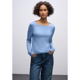 Langarmshirt Street One "Style Lanea", Damen, Gr. 38, frosted blau, Jersey, Obermaterial: 50% Baumwolle, 50% Modal. Futter: 100% Baumwolle, unifarben, regular fit normal, U-Boot-Ausschnitt, angesetztes Bündchen, Shirts, mit U-Boot Ausschnitt