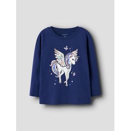 Langarmshirt name it "NMFNINNA LS TOP BOX", Jungen, Gr. 98, blau (blauprint), Jersey, Obermaterial: 100% Baumwolle, bedruckt, relaxed fit, Shirts