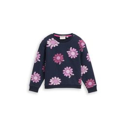 Sweater Tom Tailor, Jungen, Gr. 104/110, big navy flower, Sweatware, Obermaterial: 70% Baumwolle, 30% Polyester, bedruckt, geblümt, normal hüftbedeckend, Rundhals, Flachstrickbündchen, Sweatshirts, mit Blumen-Allover-Prints, für Girls