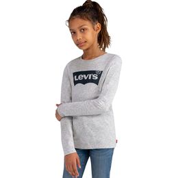 Langarmshirt LEVI'S KIDS "LS BATWING TEE", Mädchen, Gr. 10/140, grau (grau meliert), Jersey, Obermaterial: 60% Baumwolle, 40% Polyester, bedruckt, Basic schmal hüftlang, Rundhals, abgesteppte Kante, Shirts, mit Logo Print for GIRLS