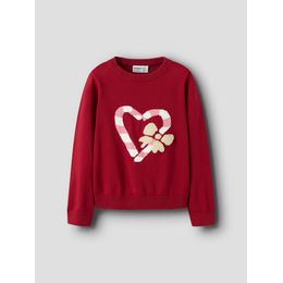 Weihnachtspullover name it "NMFREAMO LS KNIT", Jungen, Gr. 104, jester rot, Strick, Obermaterial: 100% Baumwolle, Rundhals, Pullover