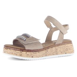 Sandalette Gabor "RHODOS", Damen, Gr. 41, beige (sand), Veloursleder, unifarben, Schuhe Sandalette, Sommerschuh, Riemchensandale mit zwei Klettverschl&uuml;ssen, G-Weite