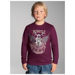 Longsleeve TRIGEMA "TRIGEMA Langarmshirt mit großem Motorrad-Print", Mädchen, Gr. 116, sangria, 100% Baumwolle, Basic, Shirts
