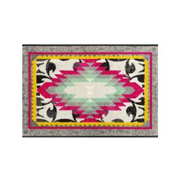 Fußmatte Gr. 1, mint, pink, gemustert, B:50cm H:7mm L:75cm, Kunstfaser, Polyamid, Teppiche