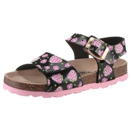 Riemchensandale Kidsworld, Kinder, Gr. 35, schwarz (schwarz, rosa), Lacklederimitat, Schuhe Riemchensandale, Sommerschuh, Sandalette, Strandschuh, Urlaubschuh mit Erdbeeren-Motiv