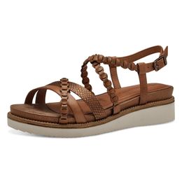 Keilsandalette Tamaris, Damen, Gr. 37, braun (cognac), Leder, Lederimitat, Schuhe, Riemchensandale, Sommerschuh mit verstellbarer Schnalle