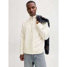 Jack & Jones Troyer JACK & JONES "JORNORREBRO KNIT HALF ZIP SN", Herren, Gr. M, sea salt, Strick, Obermaterial: 55% Baumwolle, 22% Polyester, 21% Polyacryl, 2% Elasthan, unifarben, relaxed fit, hoch geschlossener Ausschnitt, Rippbündchen, Pullover