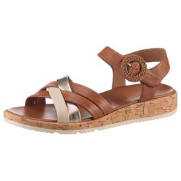 Sandalette Tamaris, Damen, Gr. 41, braun (cognac, kombi), Leder, Lederimitat, unifarben mit Farbeinsatz, Schuhe Sandalette, Plateau, Sommerschuh, Riemchensandale mit h&uuml;bscher Zierschnalle