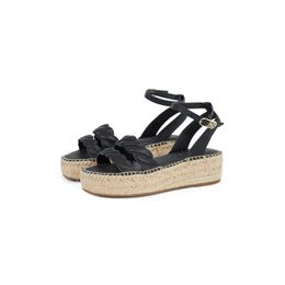 Keilsandalette Tommy Hilfiger "LEATHER ROPE REAL ESPAD SANDAL", Damen, Gr. 37, schwarz, Leder, Schuhe, Plateau, Sommerschuh, Riemchensandale mit verstellbarer Schnalle