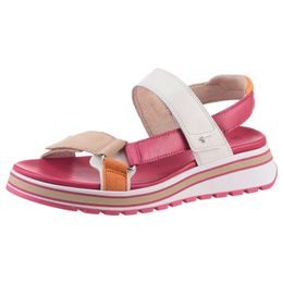Keilsandalette Tamaris, Damen, Gr. 37, pink (fuchsia kombiniert), Leder, Lederimitat, Veloursleder, kontrastfarbene Details, Schuhe, Trekkingsandale, Riemchensandale mit verstellbaren Klettverschl&uuml;ssen