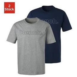 T-Shirt BENCH. LOUNGEWEAR, Herren, Gr. M, blau (grau, meliert, navy), Single Jersey, Obermaterial: 100% Baumwolle, unifarben, Basic, Basic normal, Rundhals, Shirts T-Shirt, Shirt mit Logoprint, Basicshirt mit Rundhals aus reiner Baumwolle, Topseller