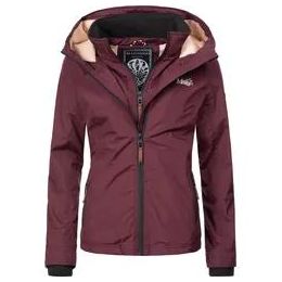 Outdoorjacke Marikoo "Erdbeere", Damen, Gr. XS (34), rot (weinrot), Oberstoff: 100% Polyester. Futter: 100% Polyester. Wattierung: 100% Polyester. &Auml;rmelfutter: 100% Polyester, tailliert h&uuml;ftbedeckend, &Auml;rmel ohne &Auml;rmelschlitz Rippstrickb&uuml;ndchen kontrastfarben, Jacken Outdoorjacke, sportliche Funktionsjacke mit Kapuze