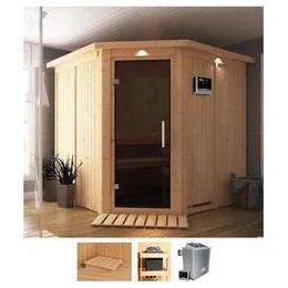 Sauna Karibu "Jarin", beige (naturbelassen), Saunaofen, externe Steuerung, 9 kW, Saunen, 9-kW-Ofen mit externer Steuerung