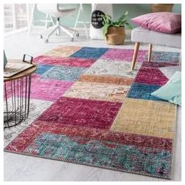 Teppich LUXOR living "Prima 2" Gr. 3, bunt (multi, pink), B:120cm H:7mm L:170cm, Kunstfaser, Teppiche, Teppich, Kurzflor, Patchwork Muster, Vintage Design, Wohnzimmer