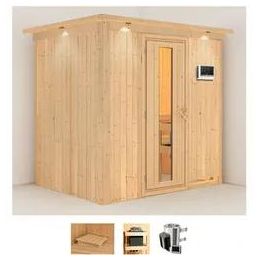 Sauna Karibu "Finja", beige (naturbelassen), Saunaofen, externe Steuerung, 3,6 kW, Saunen, Ofen 3,6 kW externe Strg.easy