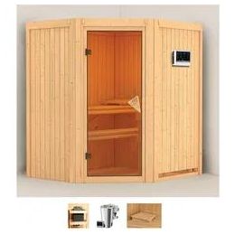 Sauna Karibu "Tomke", beige (naturbelassen), Bio-Kombiofen, externe Steuerung, 3,6 kW, Saunen, Ofen 3,6 kW Bio-Ofen externe Strg. easy