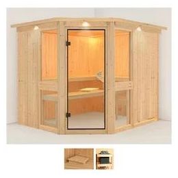 Sauna Karibu "Aline 3", beige (naturbelassen), ohne Ofen, (ohne Ofen), Saunen, ohne Ofen
