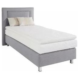 Boxspringbett, grau (hellgrau), Strukturstoff, Liegefl&auml;che B/L: 90cm x 200cm, H2, 7-Zonen-Kaltschaummatratze, Bezug Topper 100% Polyester, waschbar bis 60C;Bezug Unterbox und Kopfteil: Strukturstoff (77% Polyester und 23% Viskose);Zierkissen: gef&uuml;llt mit Hohlfaser-Polyesterwatte (100% Polyester), Bezug aus 100% Polyester;Bezug Obermatratze 100% Polyester, waschbar bis 60C, Westfalia Schlafkomfort,