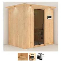 Sauna Karibu "Finja", beige (naturbelassen), Saunaofen, externe Steuerung, 3,6 kW, Saunen, Ofen 3,6 kW externe Strg.easy