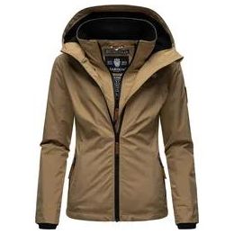 Outdoorjacke Marikoo "Erdbeere", Damen, Gr. XS (34), grau (taupe), Oberstoff: 100% Polyester. Futter: 100% Polyester. Wattierung: 100% Polyester. &Auml;rmelfutter: 100% Polyester, tailliert h&uuml;ftbedeckend, &Auml;rmel ohne &Auml;rmelschlitz Rippstrickb&uuml;ndchen kontrastfarben, Jacken Outdoorjacke, sportliche Funktionsjacke mit Kapuze