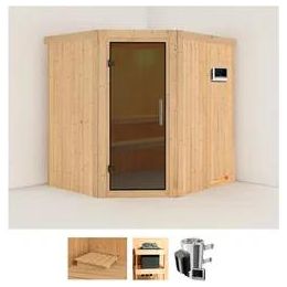 Sauna Karibu "Laila", beige (naturbelassen), Saunaofen, externe Steuerung, 3,6 kW, Saunen, Ofen 3,6 kW externe Strg.easy