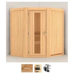 Sauna Karibu "Tomke", beige (naturbelassen), Saunaofen, externe Steuerung, 3,6 kW, Saunen, Ofen 3,6 kW externe Strg.easy