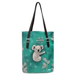 Umh&auml;ngetasche DOGO "Tall Bag Damen Schultertasche Koala Hug Damen Schultertasche", Damen, Gr. B/H/T: 40cm x 34cm x 10cm onesize, gr&uuml;n, Taschen Umh&auml;ngetasche, Handgefertigt