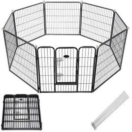 PfotenWunder® Welpenlaufstall 8-teilig, 80cm hoch, 2x2m + 1 Hundebett & 1 Trainingsbuch | Welpenauslauf, Hunde-Laufstall faltbar mit Tür, Tierlaufstall indoor outdoor wetterfest