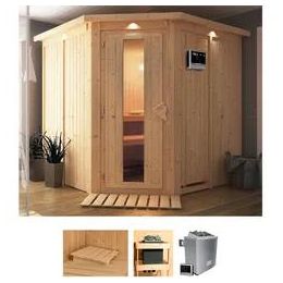 Sauna Karibu "Jarin", beige (naturbelassen), Saunaofen, externe Steuerung, 9 kW, Saunen, Ofen 9 KW externe Strg easy