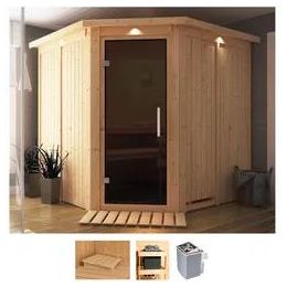 Sauna Karibu "Jarin", beige (naturbelassen), Saunaofen, integrierte Steuerung, 9 kW, Saunen, Ofen 9 kW integr. Strg
