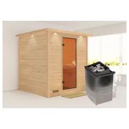 Sauna Karibu "Menja", beige (naturbelassen), Saunaofen, integrierte Steuerung, 9 kW, Saunen, Ofen 9 kW integr. Strg