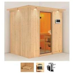 Sauna Karibu "Finja", beige (naturbelassen), Saunaofen, externe Steuerung, 3,6 kW, Saunen, Ofen 3,6 kW externe Strg.easy