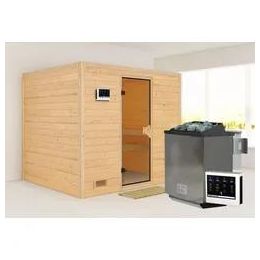 Sauna Karibu "Soraja", beige (naturbelassen), Bio-Kombiofen, externe Steuerung, 9 kW, Saunen, Ofen 9 kW Bio externe Strg easy