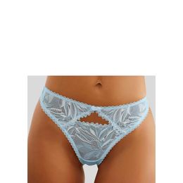 Lascana String blau Gr. 32/34 für Damen. Mit Schleife, Spitze. Figurbetont