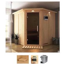 Sauna Karibu "Jarin", beige (naturbelassen), Bio-Kombiofen, externe Steuerung, 9 kW, Saunen, Ofen 9 kW Bio externe Strg easy