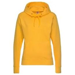 Kapuzensweatshirt Fruit of the Loom "Classic hooded Sweat Lady-Fit", Damen, Gr. S (36), gelb (sonnengelb), Sweatware, Obermaterial: 80% Baumwolle, 20% Polyester, unifarben, figurumspielend h&uuml;ftlang, Rundhals, B&uuml;ndchen, Sweatshirts, mit K&auml;ngurutaschen