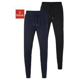 Schlafhose AUTHENTIC LE JOGGER "Relaxpants, mit Kordel", Damen, Gr. 60/62 (XXL), N-Gr, blau (navy, schwarz), Jersey, Obermaterial: 100% Baumwolle, unifarben, Basic, bequem lang, Hosen Schlafhose, aus weicher Single Jersey Ware