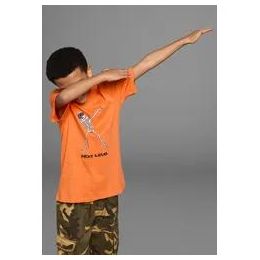 T-Shirt Kidsworld "Mit coolem Druck: NEXT LEVEL", Jungen, Gr. 128/134, orange, Jersey, Obermaterial: 100% Baumwolle, bedruckt, Basic, Basic, Rundhals, Shirts T-Shirt, Kurzarm, Basic-Schnitt, mit trendigen Statements und Spr&uuml;chen