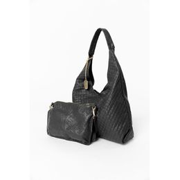 Anna Morellini Leder-Schultertasche "Nicolina" in Schwarz - (B)41 x (H)42 x (T)11 cm - 75% | Damen-taschen