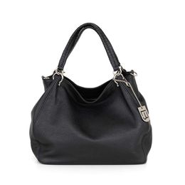 Lucca Baldi Leder-Schultertasche "Viareggio" in Schwarz - (B)33 x (H)28 x (T)16 cm - 77% | Damen-taschen