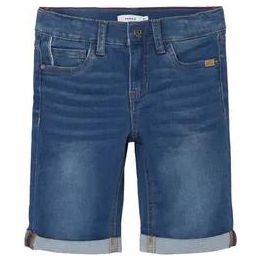 Jeansshorts name it "NKMTHEO XSL DNM L SHORTS 6622-CL NOOS", Jungen, Gr. 104, N-Gr, blau (medium blau denim), Denim/Jeans, Obermaterial: 41% Viskose, 31% Baumwolle, 25% Polyester, 3% Elasthan, unifarben, slim fit kurz, Jeans Jeansshorts, Viskosemischung, Stretch