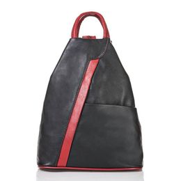 Florence Bags Leder-Rucksack "Stax" in Schwarz/ Rot - (B)31 x (H)24 x (T)12 cm - 75% | Damen-taschen
