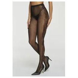 Netzstrumpfhose Petite Fleur Gold, Damen, Gr. - (32/50), schwarz, Obermaterial: 92% Polyamid, 8% Elasthan, unifarben, elastisch, Strumpfhosen, mit Blumenranke an der Seite