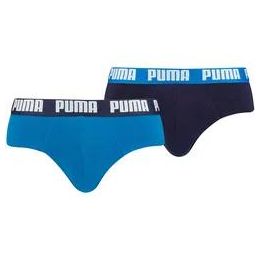 Slip Puma "Puma MEN EVERYDAY BRIEFS 2P", Herren, Gr. M, blau (blau, navy), Jersey, Obermaterial: 95% Baumwolle, 5% Elasthan, unifarben mit Farbeinsatz, eng, Unterhosen Slip, mit Logobund