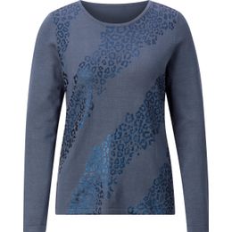 CR&Eacute;ATION L Damen Langarm-Pullover mit Folien-Druck rauchblau-marine-bedruckt Gr&ouml;&szlig;e 38